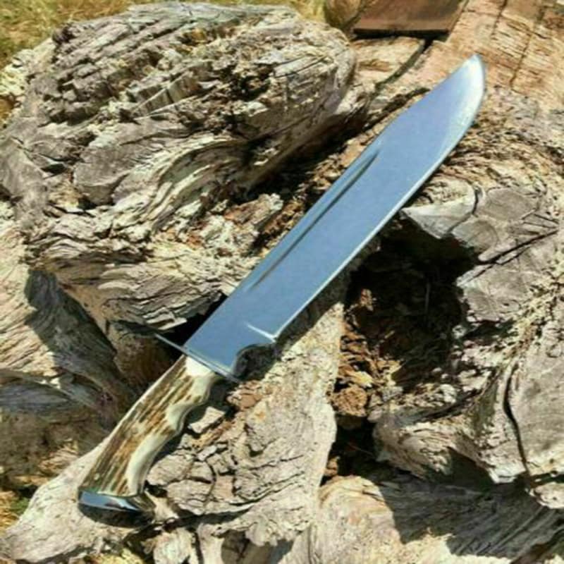 CUSTOM HANDMADE D2 TOOL STEEL HUNTING BOWIE KNIFE WITH STAG HORN HANDLE - John Hunting Knives